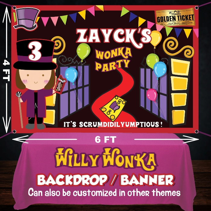 Willy wonka and chocolate factory theme back drop for birthday